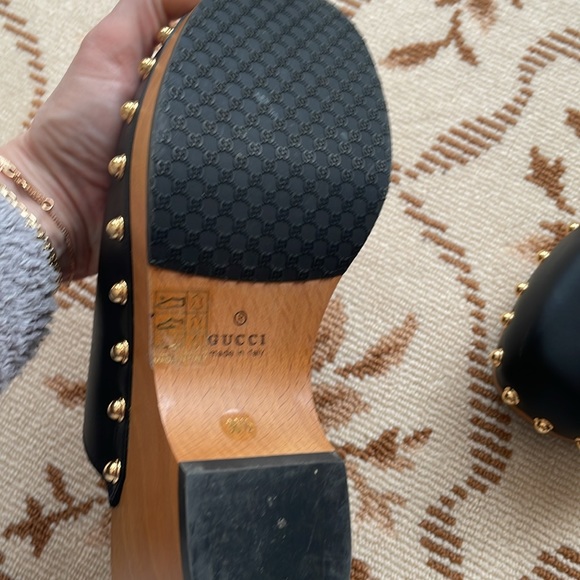 Gucci | Shoes | Gucci Clogs Black Leather Wood Platform Horseshoe ...